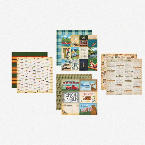 Fishing & Camping Themed Scrapbook Paper Set, 12x12 Inch, Includes ...