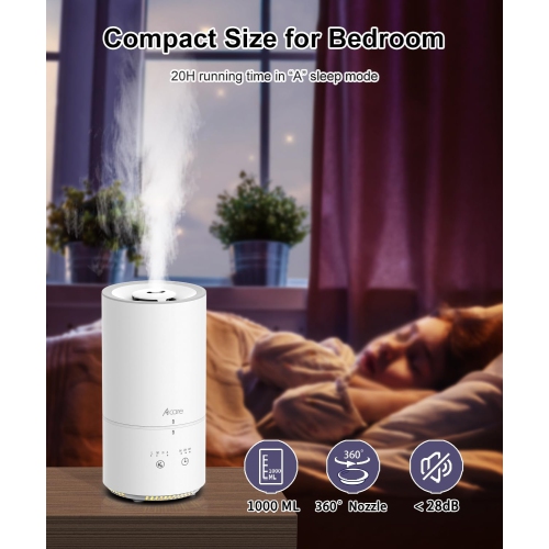 Acare Humidifiers for Bedroom, 1000ml Small Cool Mist Humidifier Baby ...