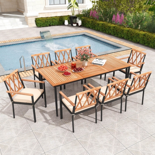 Costway 9 PCS Patio Dining Set Table with 1.9 Umbrella Hole 8 Dining Chairs Outdoor Best Buy Canada