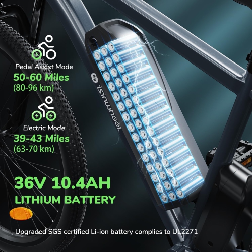 isinwheel M10 Adults Commuting Electric Mountain Bike (500W Motor/ 90KM Range/ 32KM/h Top Speed ...