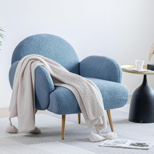 DYHOME Blue Accent Sherpa Chair for Living Room Bedroom Reading Comfy Modern Armchair with Golden Metal Legs Mid Century Sofa Chair