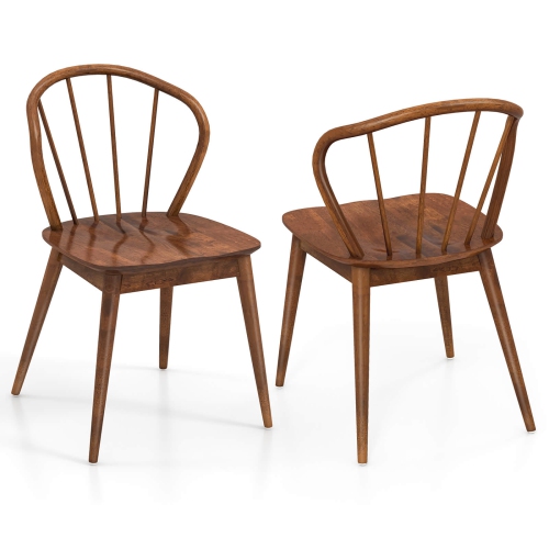 Costway Wooden Dining Chair Set of 2 with High Spindle Back Rubber Wood Legs Wide Seat