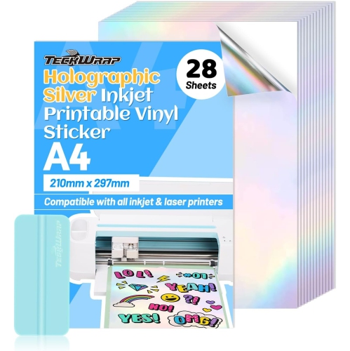 Printable Vinyl Sticker Paper for Inkjet Printer, Holographic Silver ...