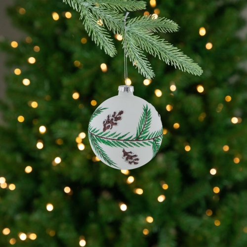NORTHLIGHT Glittered Glass Ball Christmas Ornaments With Pine Cones 4 100Mm 4Ct