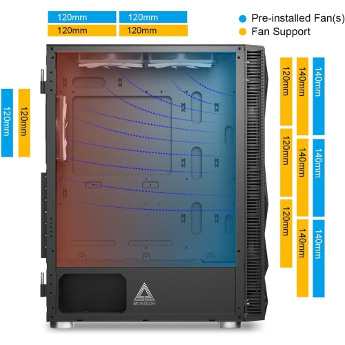 Montech X3 Mesh ATX Mid-Tower Gaming PC Case with 6 Fixed RGB Lighting ...