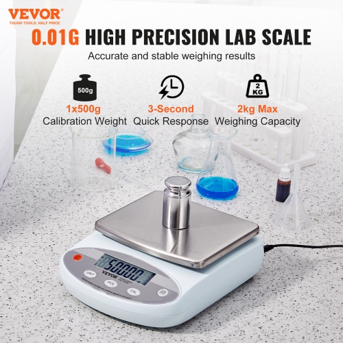 VEVOR 2000g x 0.01g Accuracy High Precision Lab Scale, 13 Units ...