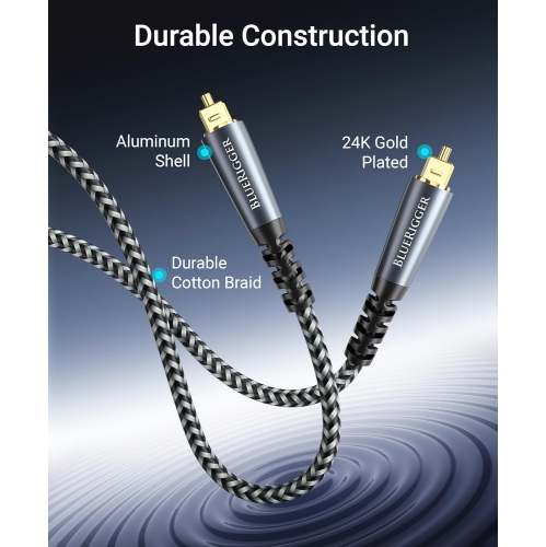 Digital Optical Audio Toslink Cable, Fiber Optic Braided Cord, Aluminum ...