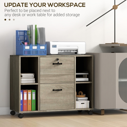 Kepooman Mobile Lateral Filing Cabinet with Lockable Drawer Wheels Open ...