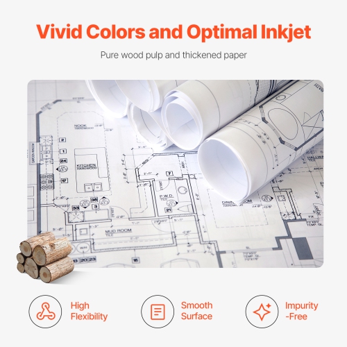 VEVOR 24 in x 150 ft Wide Format Paper, Plotter Paper, 6 Rolls CAD Bond ...