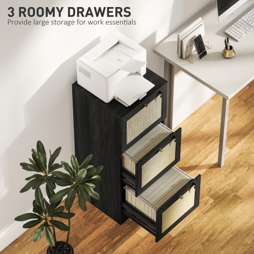 HOMCOM 3 Drawer File Cabinet with Lock, Boho Vertical Filing Cabinet ...