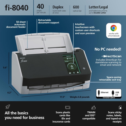 Numériseur de documents recto verso Fujitsu fi‑8040 – Connectivité ...