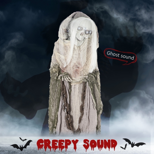 Outsunny Halloween Animatronic Standing Skeleton Grim Reaper with Light ...