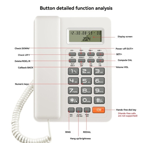 Téléphone résidentiel filaire, téléphone fixe fixe pour le bureau à domicile, fonction de ...